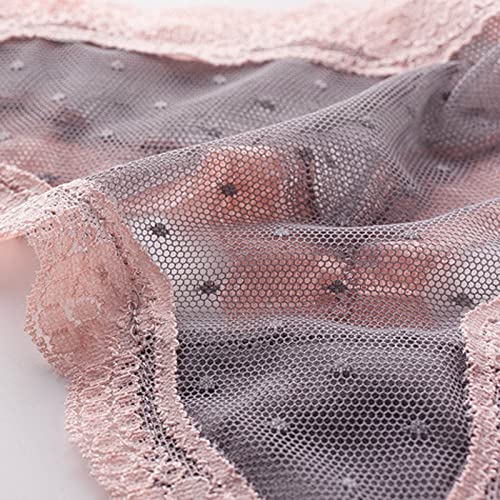 Kinple See Through Mesh Panty for Women Low Waist G-String Pantys Fashion Lace Wavy Edge Panties Trendy Elastic Underwear Gray