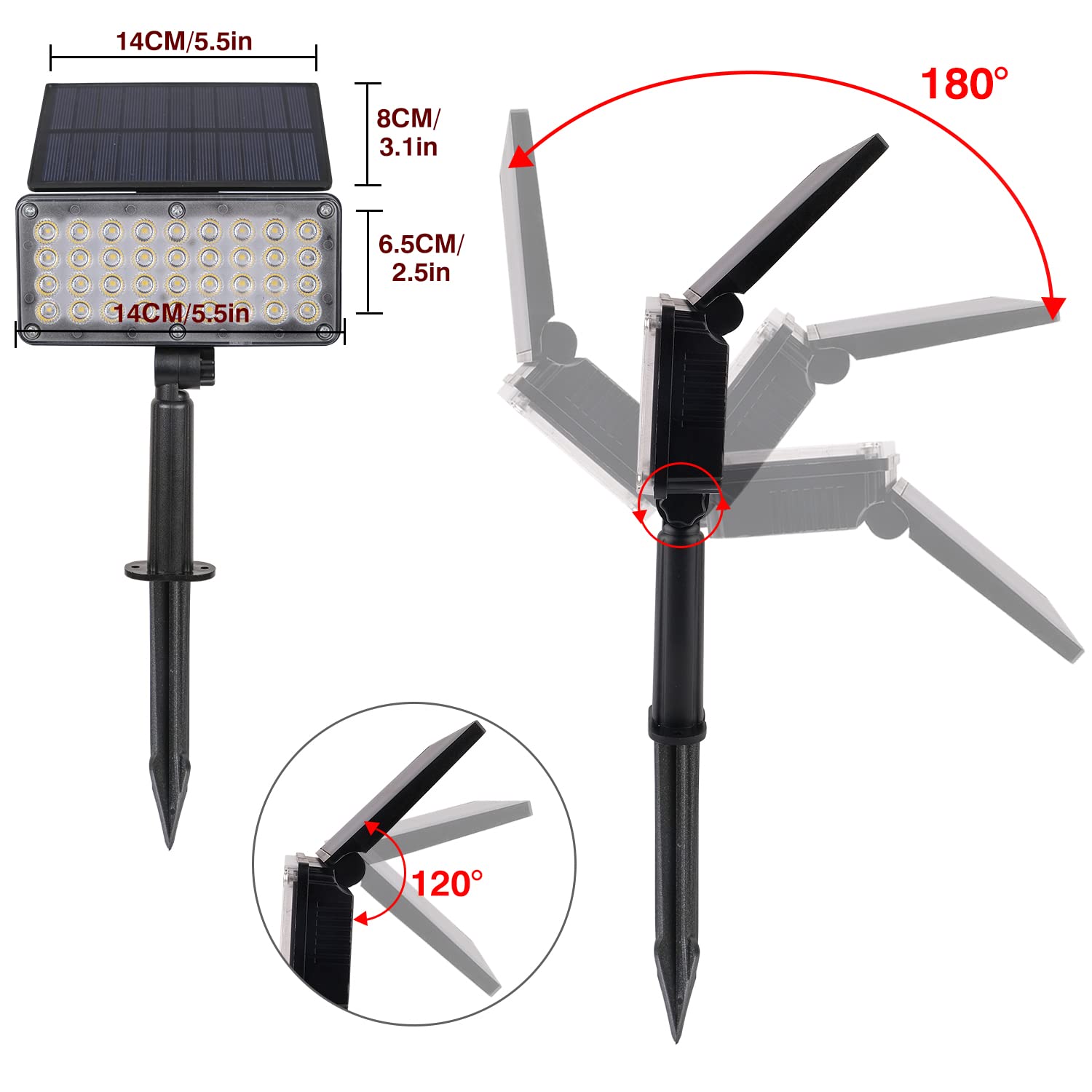LINQELLY RGB Solar Spotlights, Solar Color Spot Lights Outdoor, 36 LED Solar Spotlights Outdoor Waterproof Landscape Spotlight for Garden Yard Lawn Path 4 Pack