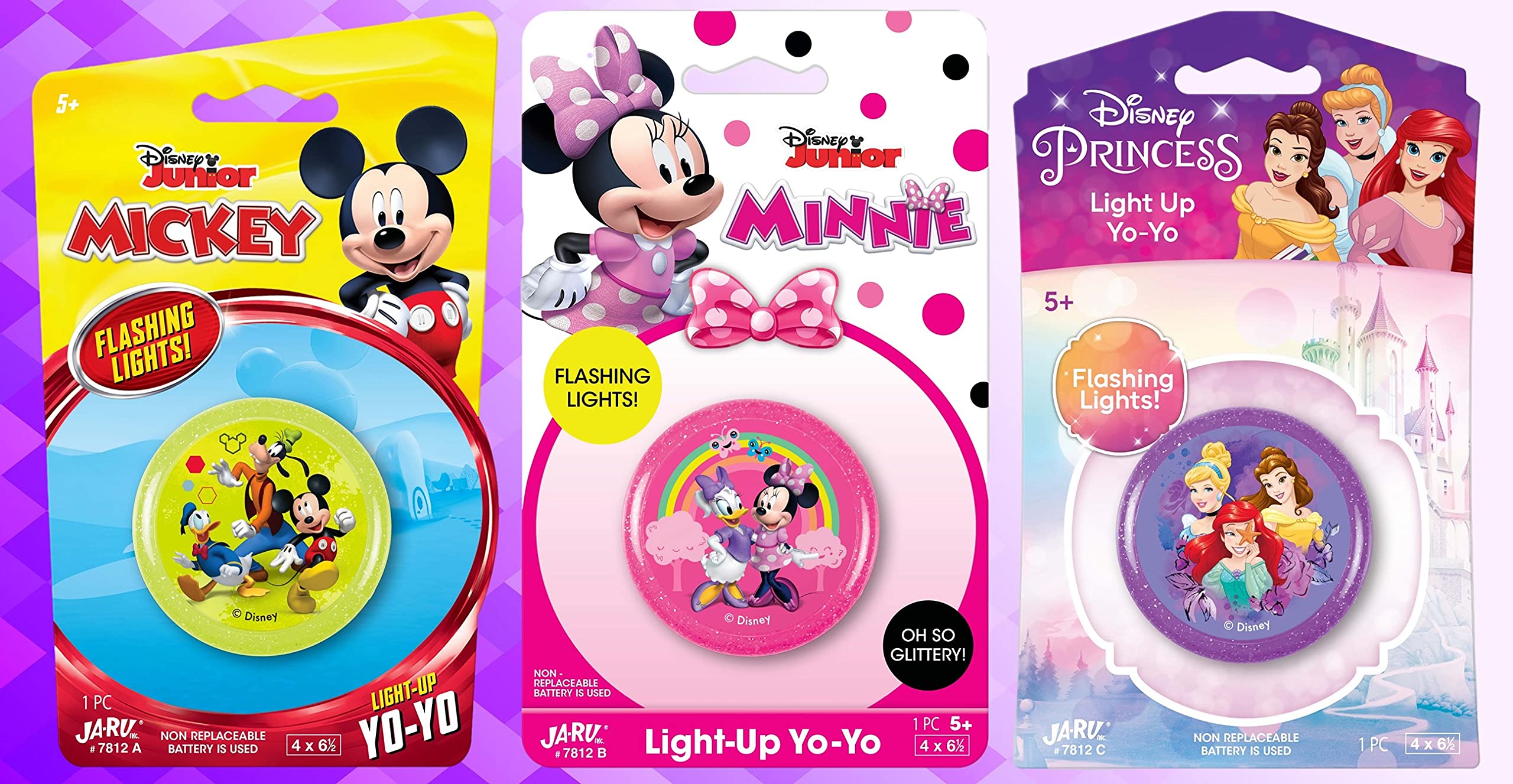 JA-RU Disney Light Up YoYo Disney Mickey Mouse, Minnie Mouse & Princess Styles Toys (3 Units Assorted) Fidget Toys for Kids Yoyo Beginner String Trick Yo-Yo Game. ABC-7812-3