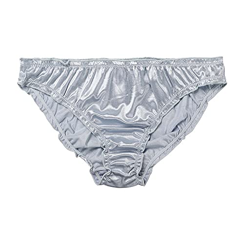 Women's Wavy Panties Frill Trim Satin Shine Briefs Solid Stretch Underwear Teen Girls Cute Cheeky Lingerie Panty Silver