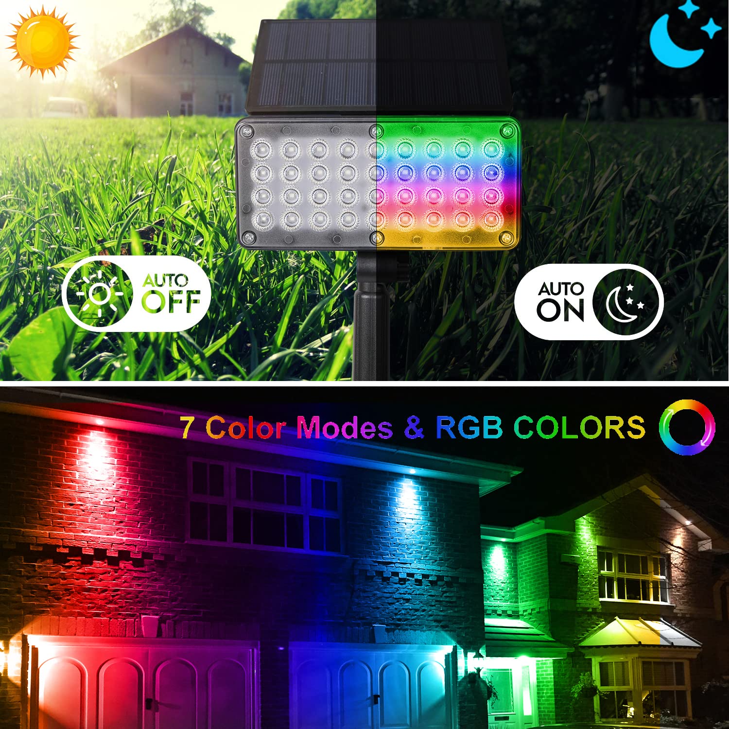 LINQELLY RGB Solar Spotlights, Solar Color Spot Lights Outdoor, 36 LED Solar Spotlights Outdoor Waterproof Landscape Spotlight for Garden Yard Lawn Path 4 Pack