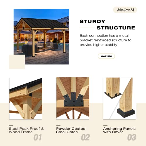 Small Wood pergola,11x12 FT Solid Wood Gazebo with Waterproof Asphalt Roof, Outdoor Permanent Hardtop Gazebo Canopy for Patio, Garden, Backyard(11x12FT Style2)