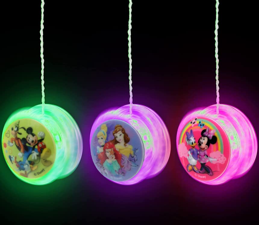 JA-RU Disney Light Up YoYo Disney Mickey Mouse, Minnie Mouse & Princess Styles Toys (3 Units Assorted) Fidget Toys for Kids Yoyo Beginner String Trick Yo-Yo Game. ABC-7812-3