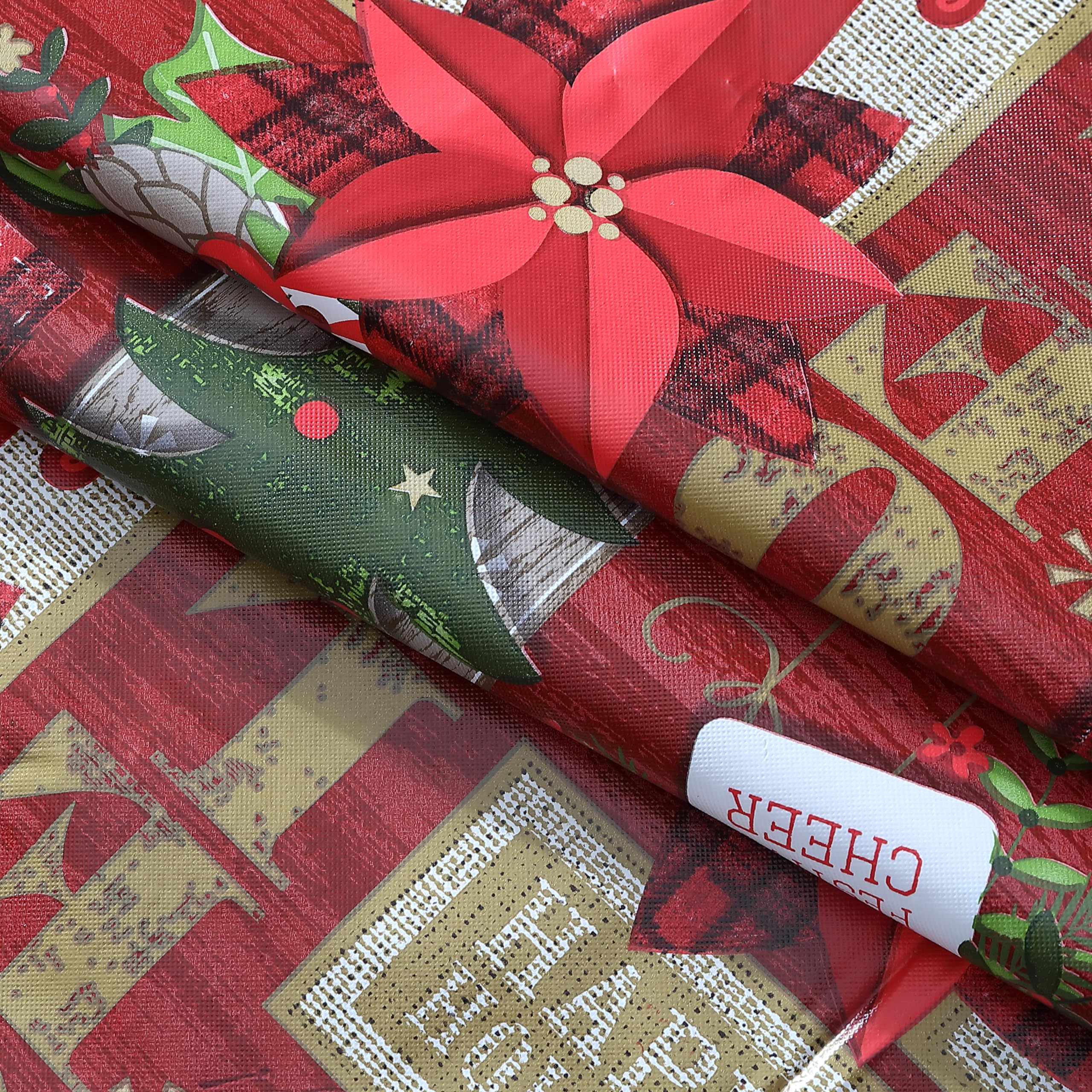Newbridge Red Sleigh Bells Ring Country Rustic Vinyl Flannel Back Vinyl Christmas Tablecloth, Moose Antlers, Sleighs and Festive Xmas Wipe Clean Tablecloth, 52 Inch x 70 Inch Oblong/Rectangle
