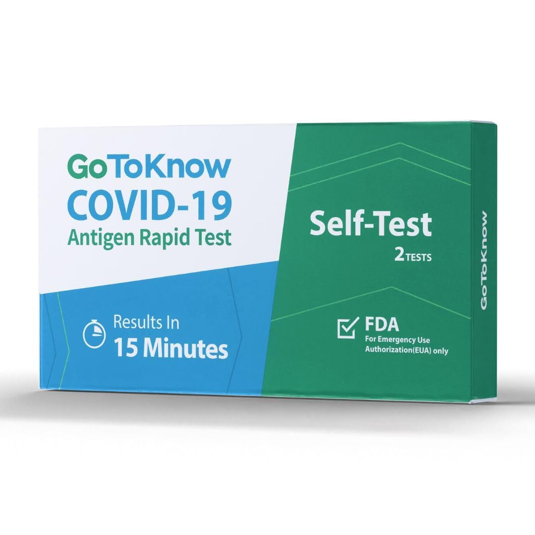 GoToKnow COVID-19 Antigen Rapid Test, 1 Pack, 2 Tests Total, FDA EUA Authorized OTC at-Home Self Test, Results in 15 Minutes with Non-invasive Nasal Swab, Easy to Use & No Discomfort