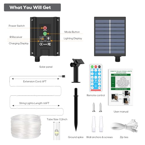 ICRGB Solar Halloween Lights, 66FT 200 LED Outdoor Rope Lights, IP67 Waterproof, 8 Modes Christmas String Lights for Outside, Tree Pathway Autumn Decorative