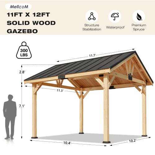 Small Wood pergola,11x12 FT Solid Wood Gazebo with Waterproof Asphalt Roof, Outdoor Permanent Hardtop Gazebo Canopy for Patio, Garden, Backyard(11x12FT Style2)
