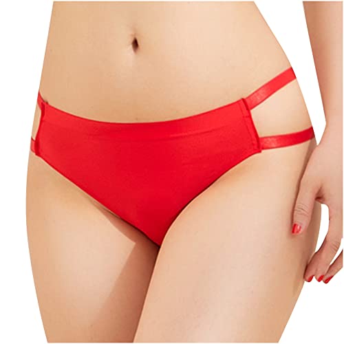 Womens Low Waist Panties Soft Silky Thong Briefs Hollow Out No Trace Lingerie Teen Girls Seamless No Show Underwear Red