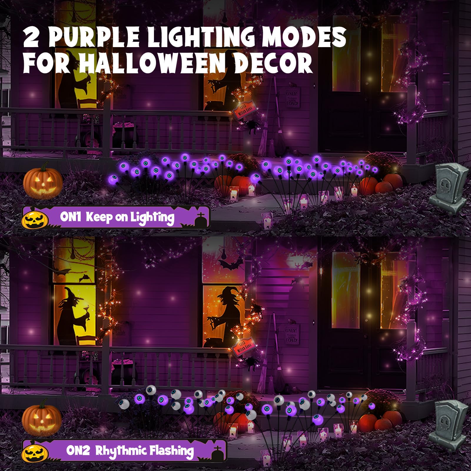 Halloween Decorations Outdoor Solar Lights: 4 Pack 24 LED Scary Eyeballs Purple Halloween Lights, IP65 Waterproof Solar Firefly Halloween Lights for Outside Yard Lawn Patio Pathway Party Garden Decor