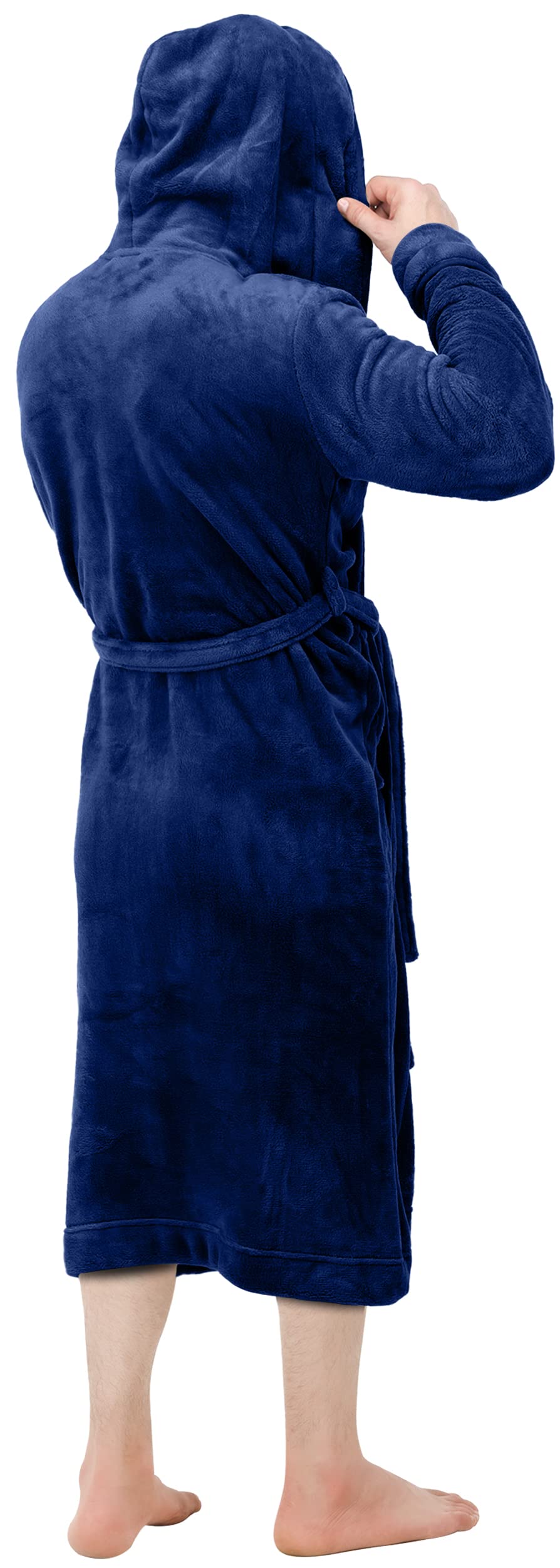 NY Threads Mens Hooded Fleece Bathrobe Plush Long Spa Robe Pack of 1, 2X-Large/3X-Large, Navy