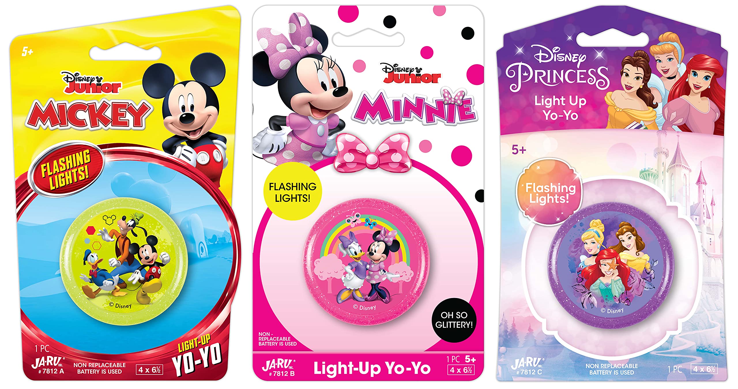 JA-RU Disney Light Up YoYo Disney Mickey Mouse, Minnie Mouse & Princess Styles Toys (3 Units Assorted) Fidget Toys for Kids Yoyo Beginner String Trick Yo-Yo Game. ABC-7812-3