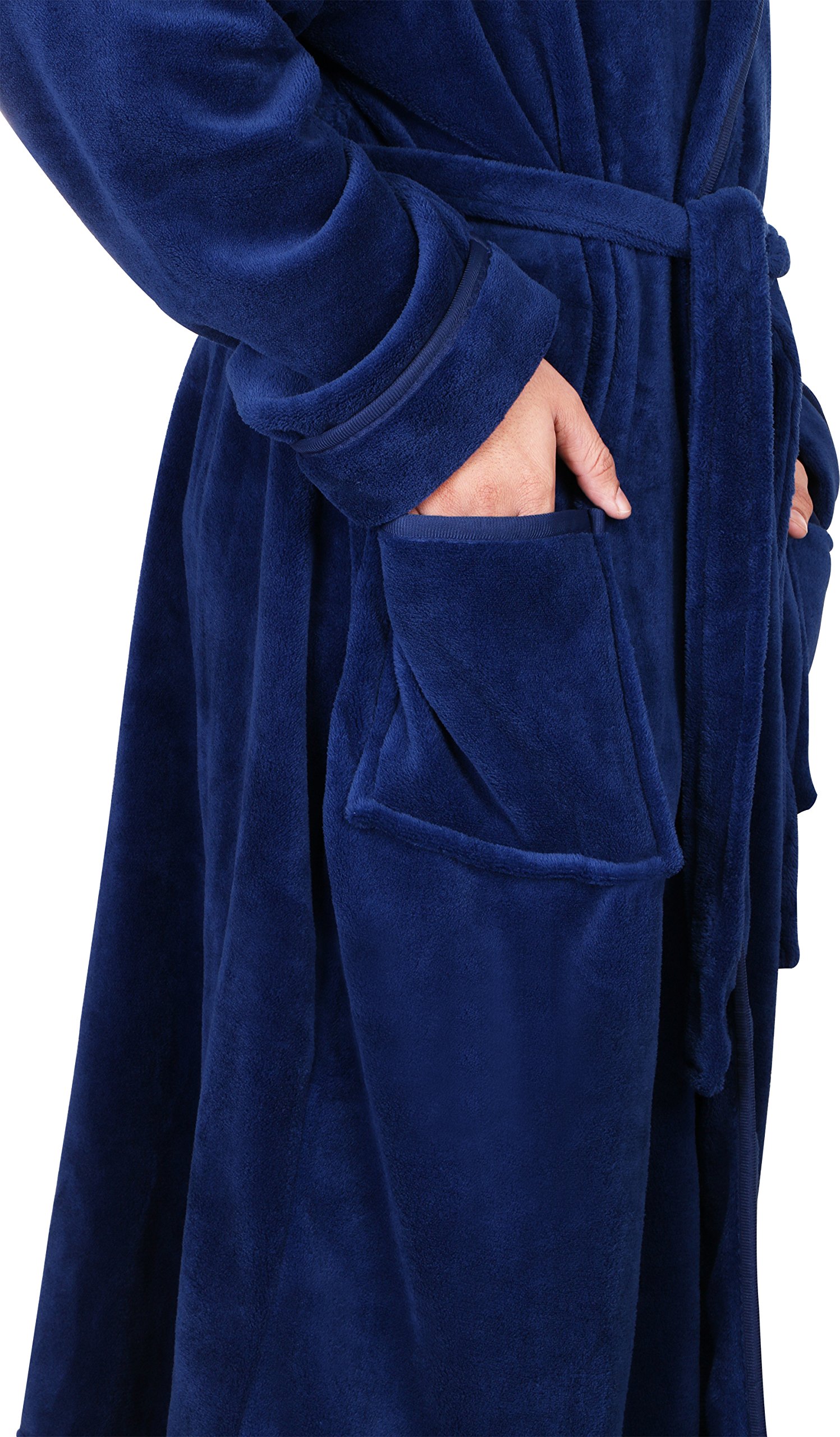 NY Threads Mens Hooded Fleece Bathrobe Plush Long Spa Robe Pack of 1, 2X-Large/3X-Large, Navy