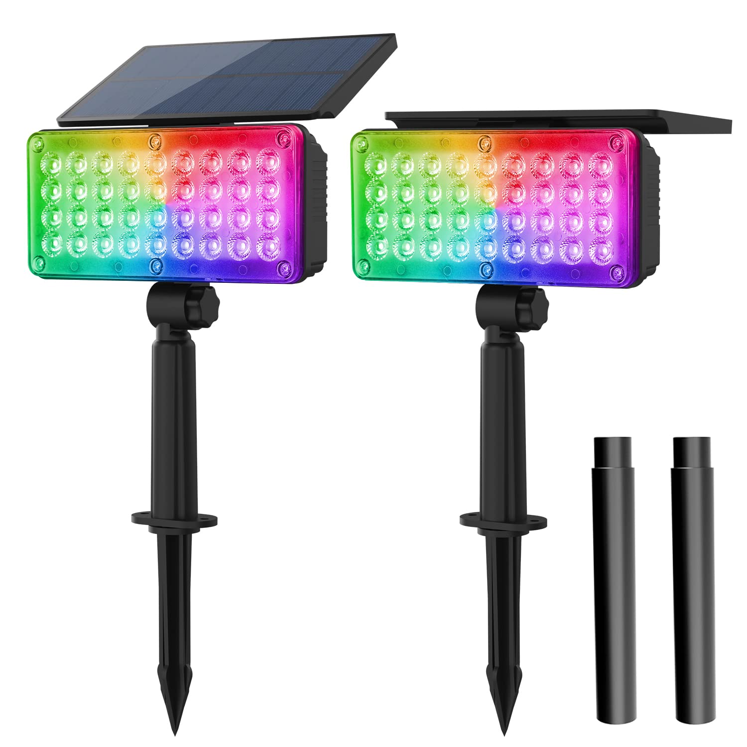 LINQELLY RGB Solar Spotlights, Solar Color Spot Lights Outdoor, 36 LED Solar Spotlights Outdoor Waterproof Landscape Spotlight for Garden Yard Lawn Path 4 Pack