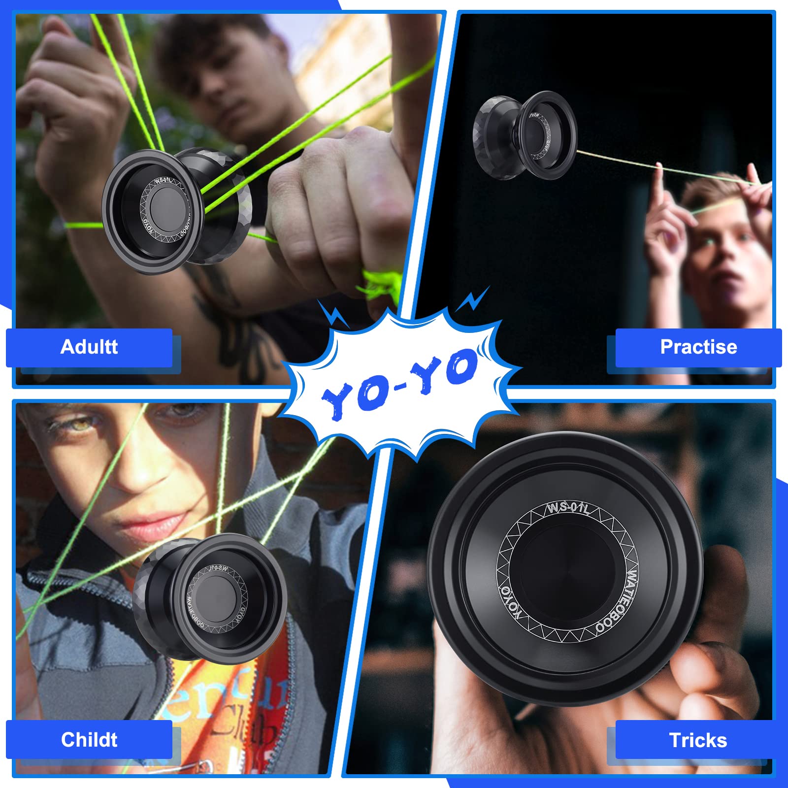 WATIEOBOO Yoyo Professional Unresponsive Metal Yoyo for Kids Beginners Intermediate Advanced Masonry Faceted Metal YOYO Precision Eight-Bead Yoyo Bearings-ModelWS-01L