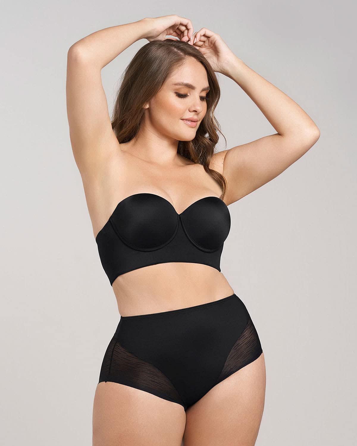 Leonisa Tummy Control Underwear for Women - High Waisted Sheer Lace Shapewear Panties Black