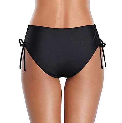 Kinple Drawstring Bikini Bottom for Women Triangular Swimwear Panty Fashion Stretch Bathing Underwear Beachwear Pantie Black