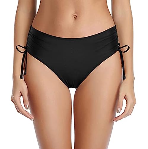Kinple Drawstring Bikini Bottom for Women Triangular Swimwear Panty Fashion Stretch Bathing Underwear Beachwear Pantie Black