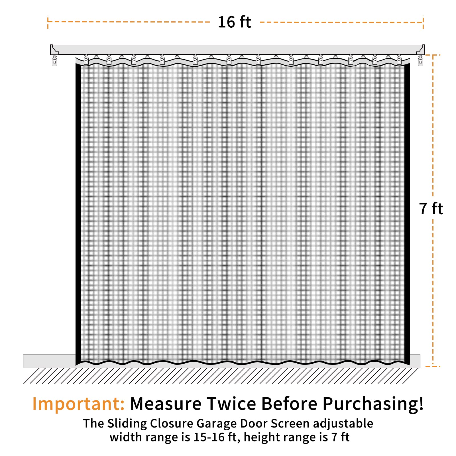Sliding Garage Door Screen with Track Closure - Retractable Privacy Curtain Keep Annoying Animals Out Easy Install Heavy Duty Fiberglass Mesh Net for Opening Garage Patio (Black, 16 ft x 7 ft)