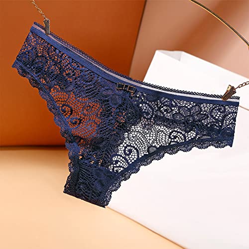 Kinple Lace Briefs for Women Low Waist See Through Panties Sexy Cheeky Butterfly Thongs Soft Elastic Hipster Underwear Dark Blue