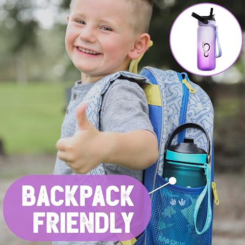 Live Infinitely 20oz Kids Water Bottle with Easy Sip Straw - Water Bottle is Dishwasher Safe & BPA Free Kids Water Bottle (Amethyst)