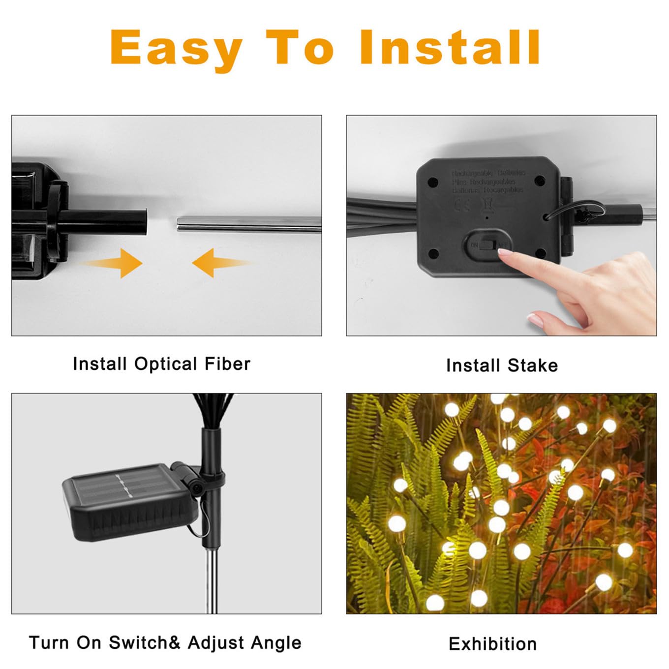Jpnew Solar Garden Lights 4 Pack Solar Firefly Lights 10LED Waterproof Outdoor Solar Swaying Light, Sway by Wind for Pathway Yard Walkway Patio Fence Decorations Warm White