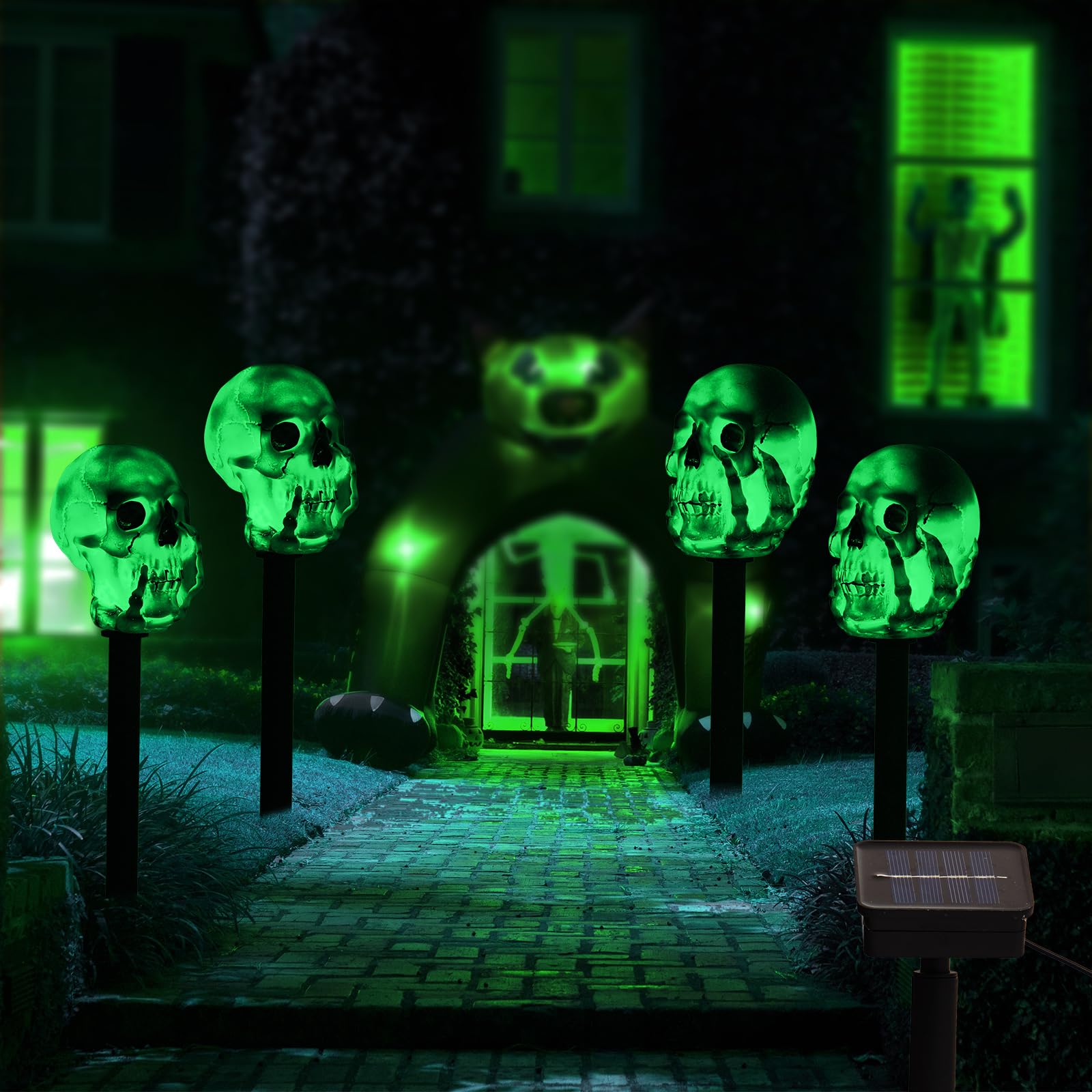 HUYIENO Solar 4pcs Halloween Pathway Lights LED Lights Outdoor Waterproof Halloween Decorations for Garden