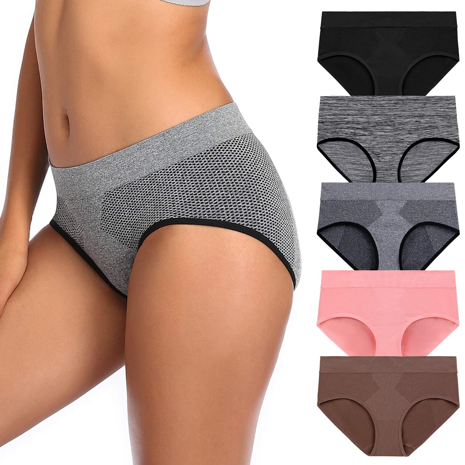 Ocojoce Underwear for Women, Brief Panty, Comfortable Underpants Seamless Soft Large Panty Breathable Women Brief Underwear 5-Pack (Multicolored A, X-Large)