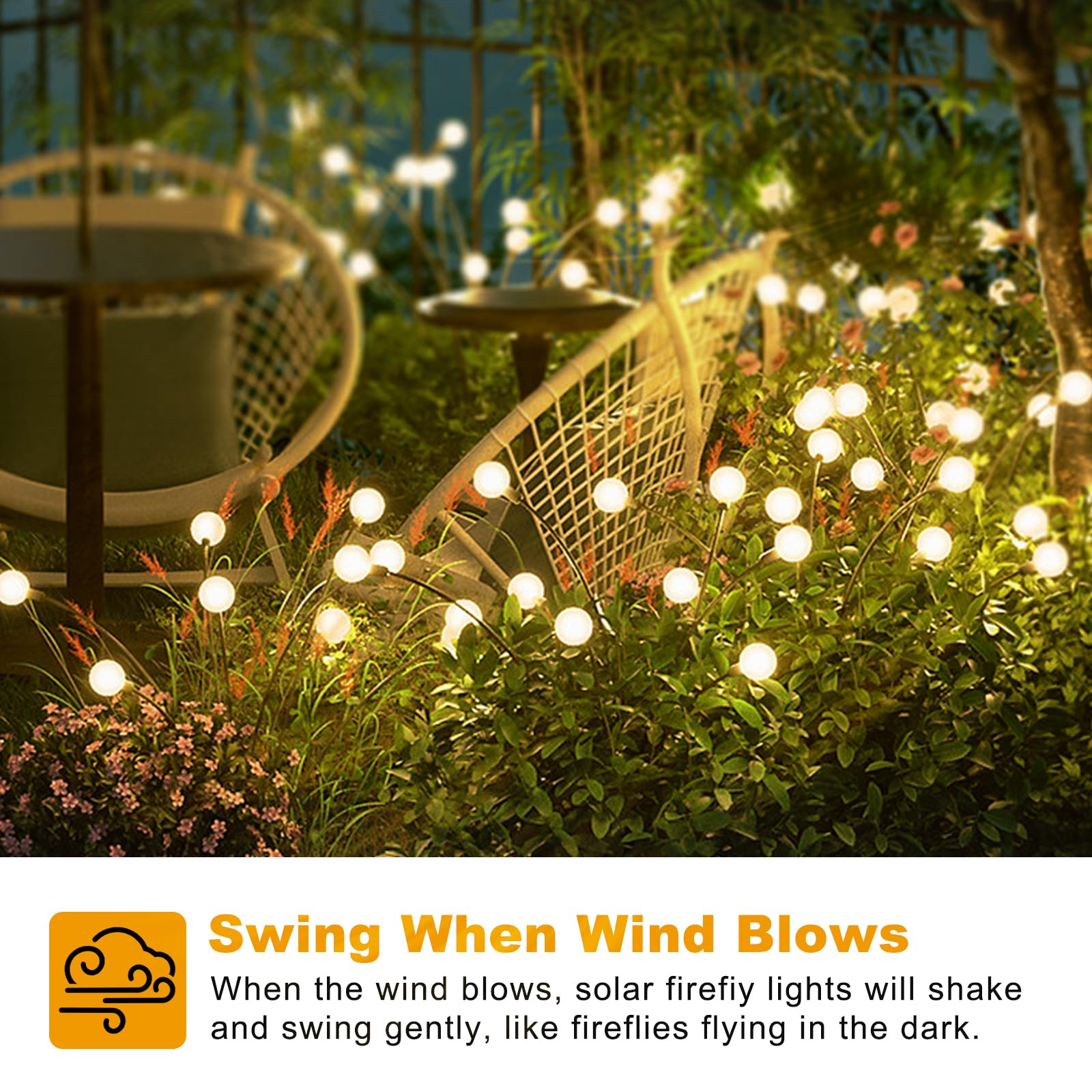 Jpnew Solar Garden Lights 4 Pack Solar Firefly Lights 10LED Waterproof Outdoor Solar Swaying Light, Sway by Wind for Pathway Yard Walkway Patio Fence Decorations Warm White