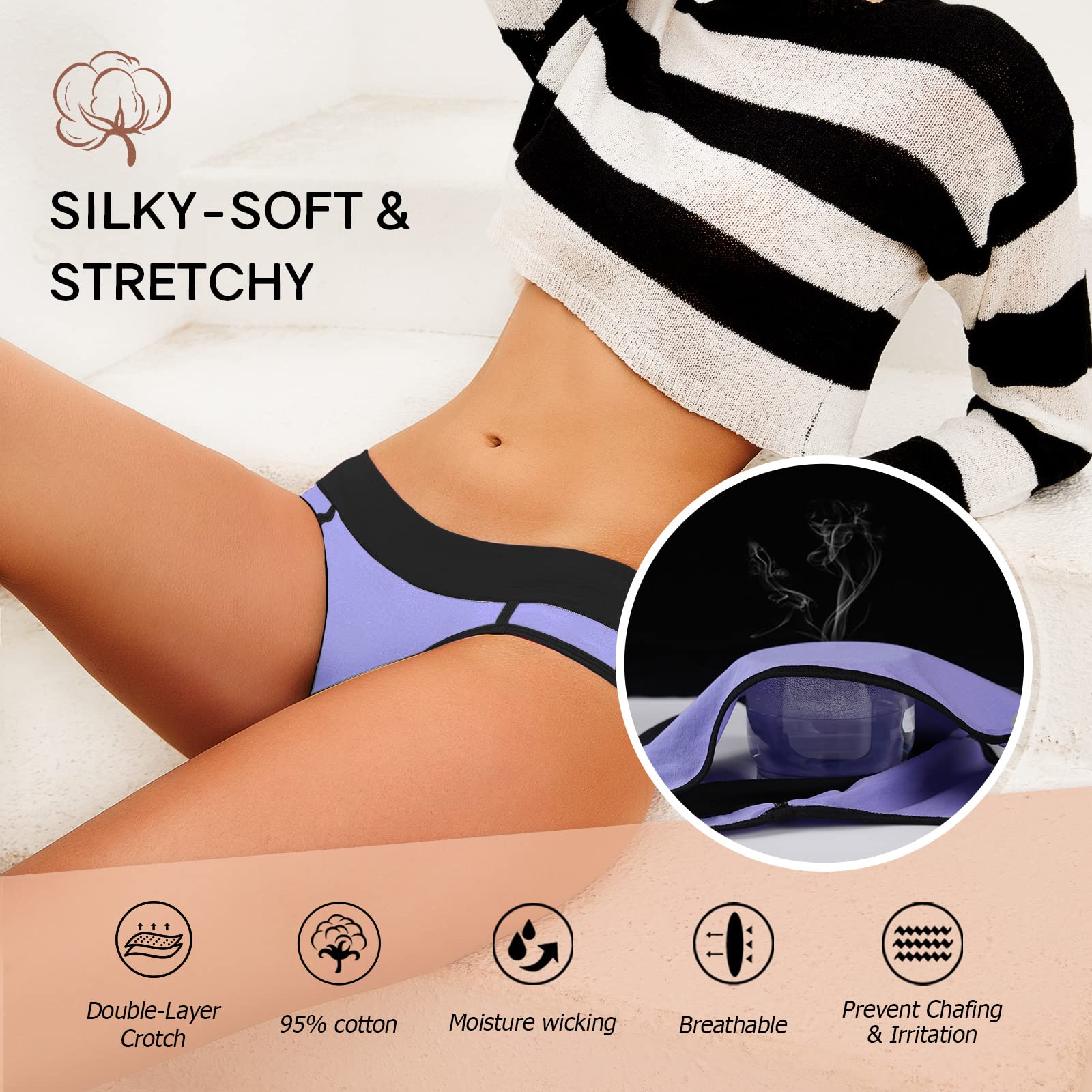 BAJAOEY Cheeky Underwear for Women, Womens Underwear Cotton Pop Vivid Color Soft Bikinis Panties for Young Ladies 5 Pack