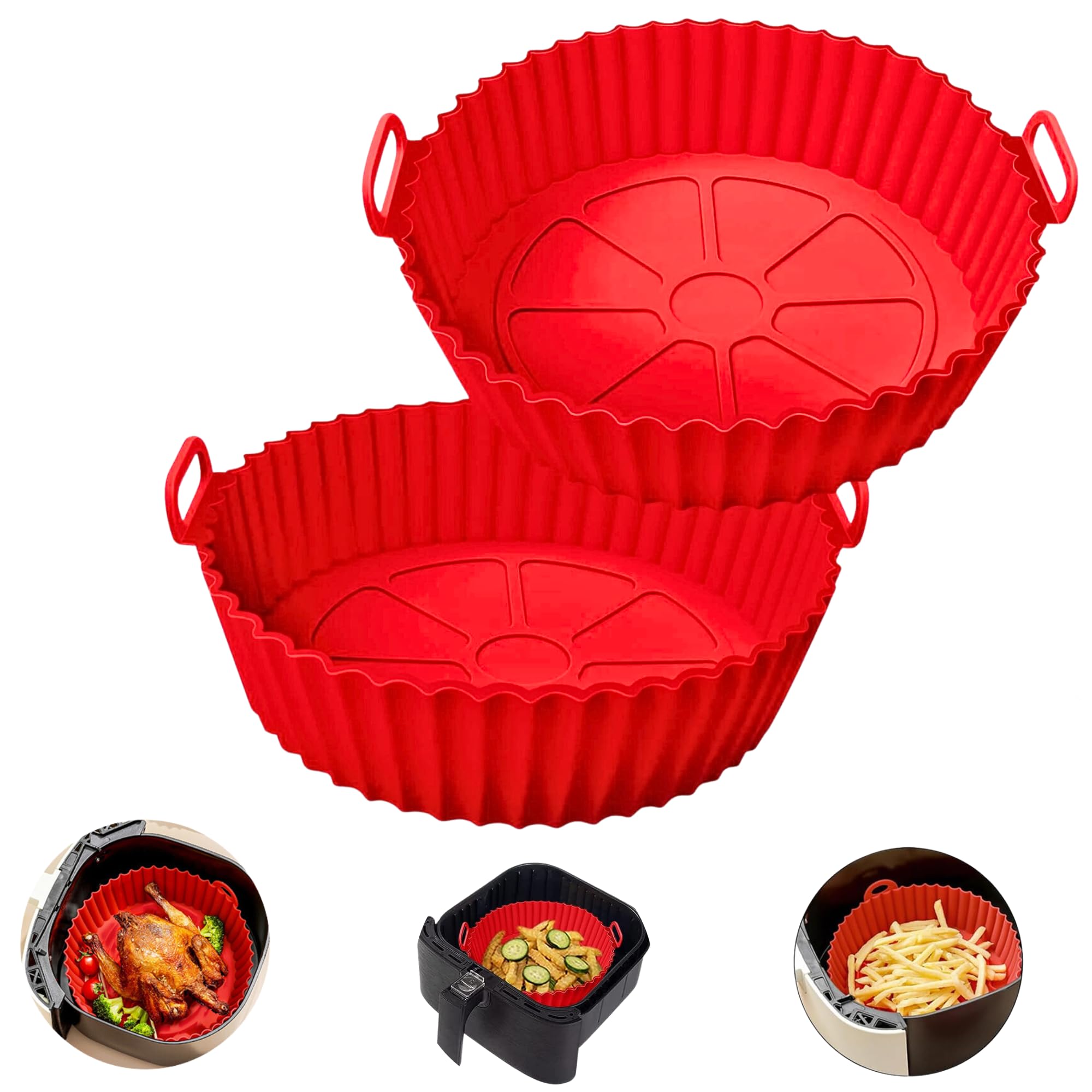 Silicone Air Fryer Liners,Replaces Flammable Parchment Paper, Air Fryer Silicone Basket Non-Stick Safe & Easy to Clean,Reusable.(Top: 8inch, Bottom: 6.75inch, 2 Pack)