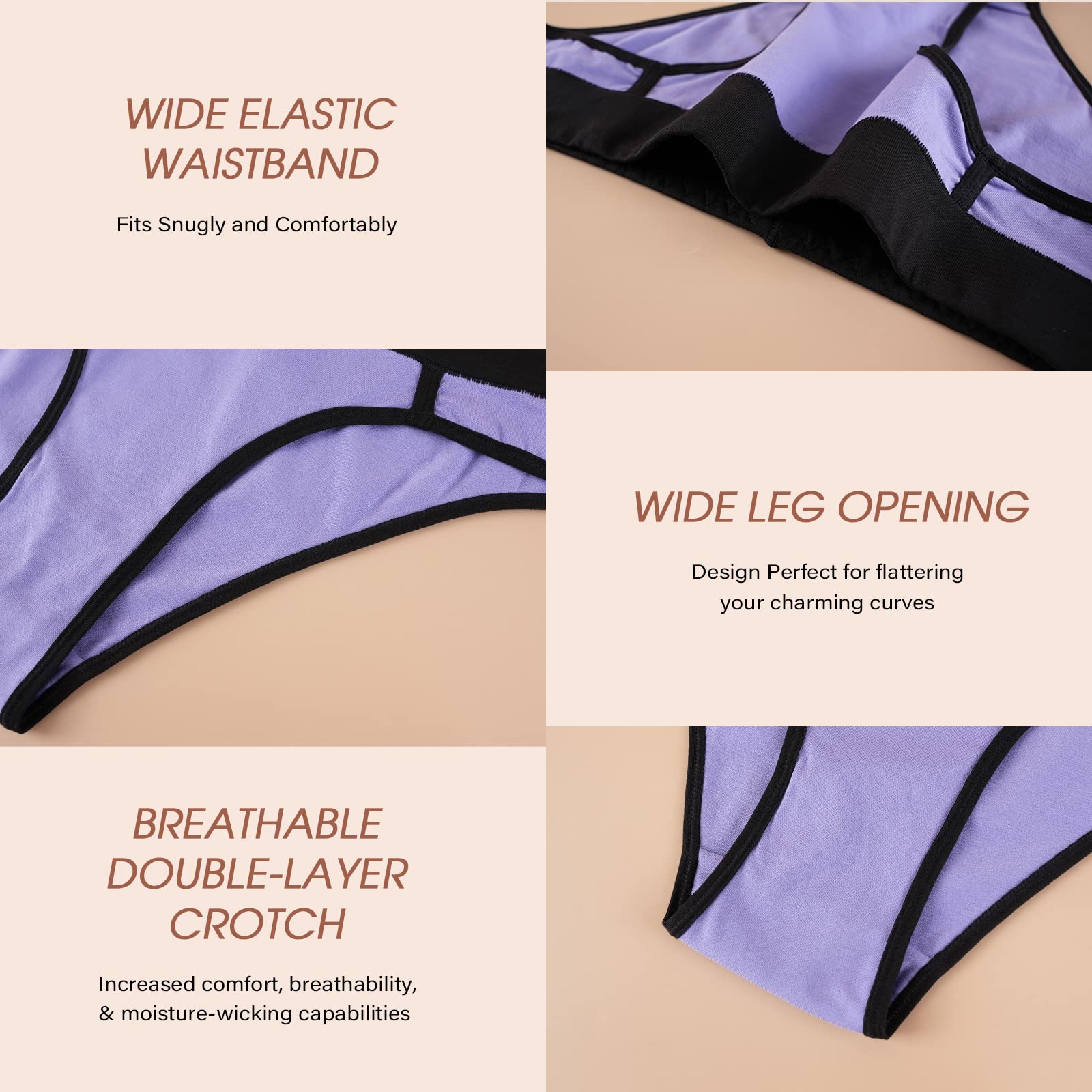 BAJAOEY Cheeky Underwear for Women, Womens Underwear Cotton Pop Vivid Color Soft Bikinis Panties for Young Ladies 5 Pack