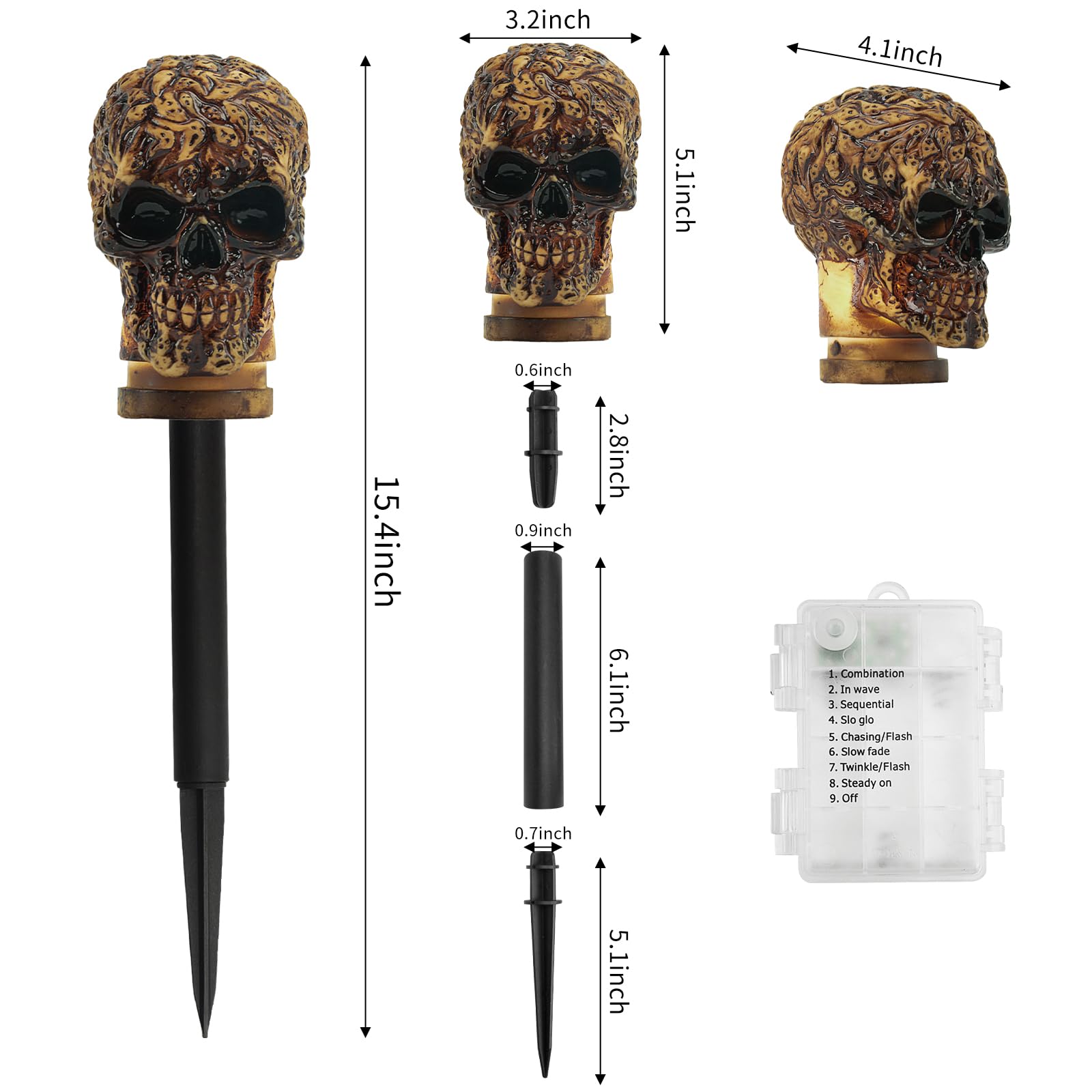 Funck 5PK Halloween Skull Pathway Lights, Waterproof & Battery Operated Skull Stake Lights for Halloween Decorations Outdoor Garden Yard Pathway Decor