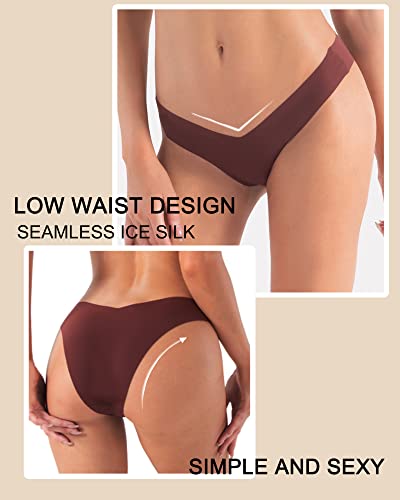 chelectnis Seamless Underwear Cheeky Bikini Panties for Women Nude Underwear No show Stretch Ice Silk Briefs 5 Pack S-XL
