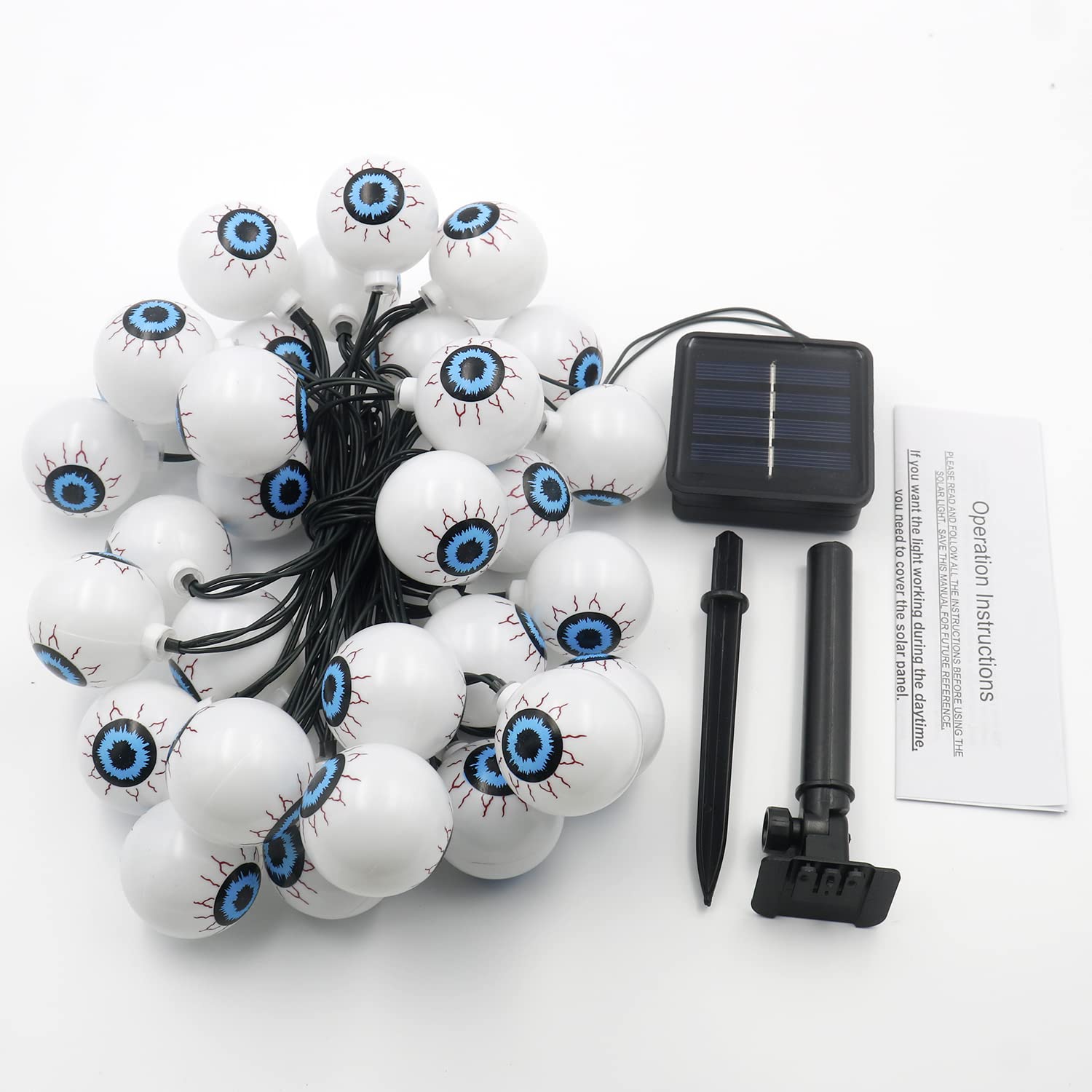 Halloween Decorations Solar Eyeball String Lights Outdoor, Solar Halloween Lights with 30 LED Scary Green Eyeballs, Waterproof Solar Halloween String Lights for Garden Tree Patio Yard Party Decor