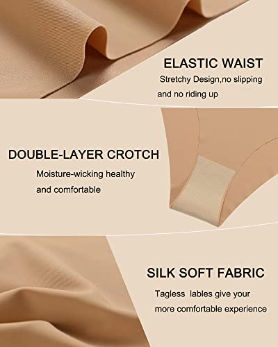 chelectnis Seamless Underwear Cheeky Bikini Panties for Women Nude Underwear No show Stretch Ice Silk Briefs 5 Pack S-XL