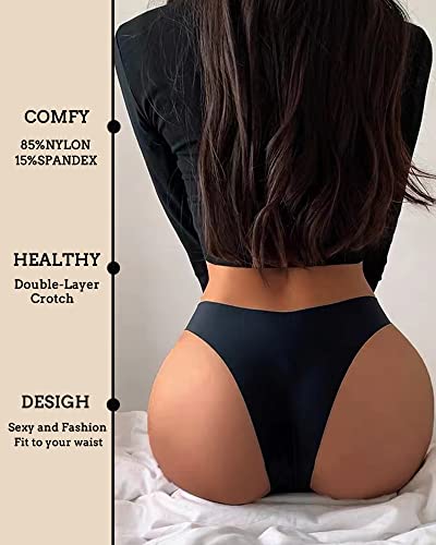 chelectnis Seamless Underwear Cheeky Bikini Panties for Women Nude Underwear No show Stretch Ice Silk Briefs 5 Pack S-XL