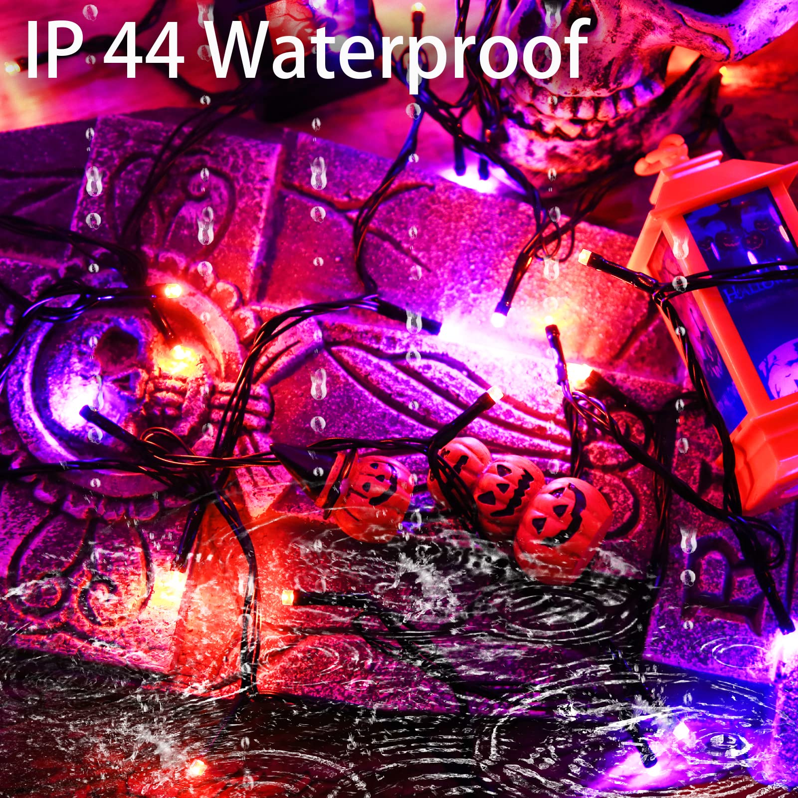 Halloween Decorations Outdoor Solar String Lights Orange & Purple, Outside 2Pack Total 144ft 400 LED 8 Modes with Timer, IP44 Waterproof Spooky Gothic Lights for Party, Patio, Tree, Garden Decor
