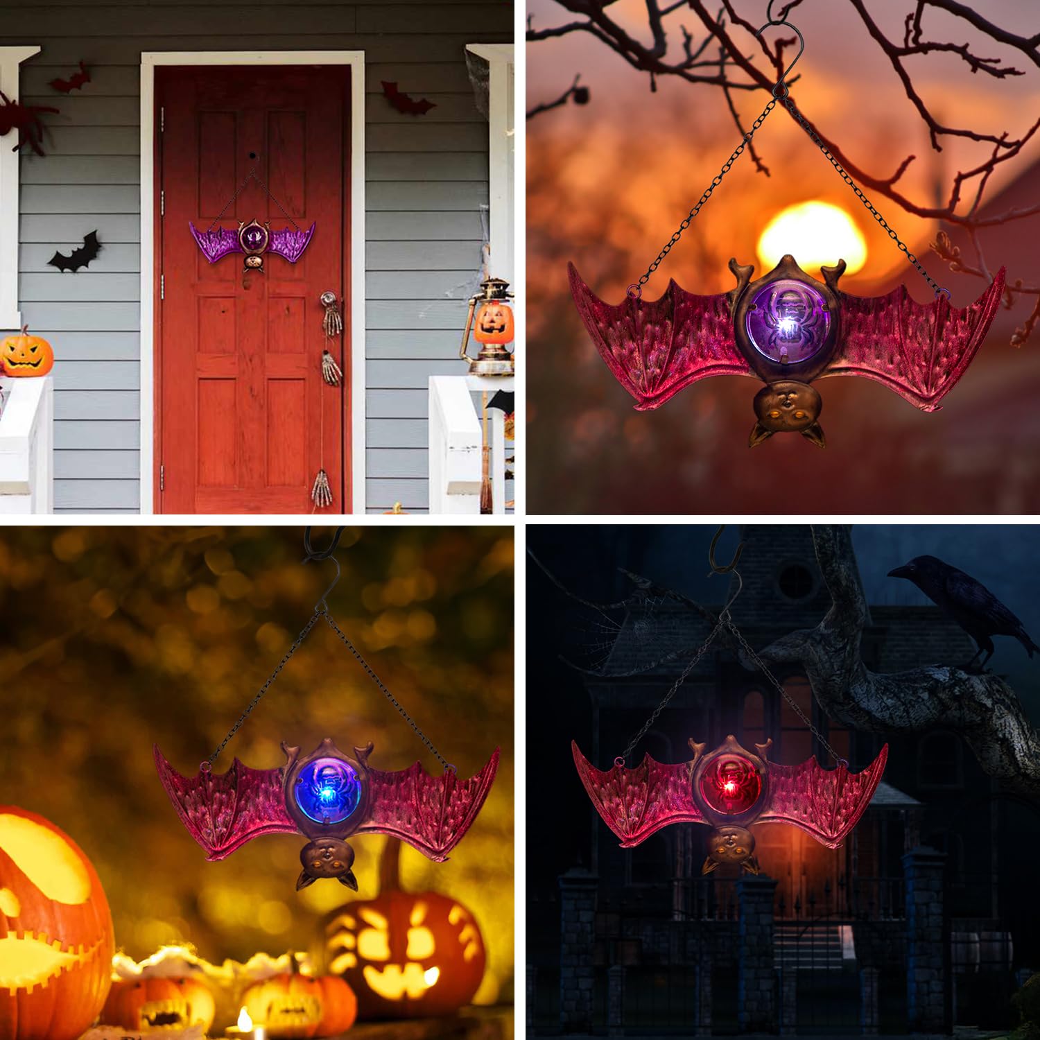 Stargarden Bat Solar Lantern,Hanging Solar Light Outdoor Waterproof for Halloween Decorations,Garden Tree Ornaments -Purple