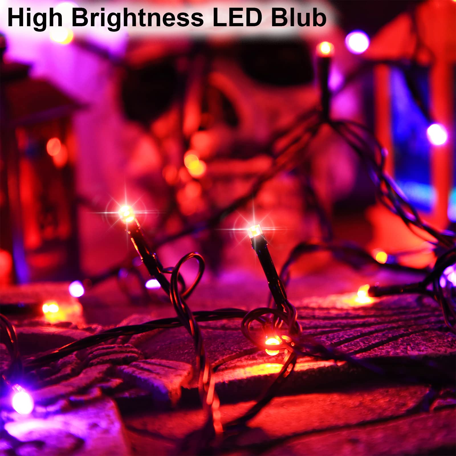 Halloween Decorations Outdoor Solar String Lights Orange & Purple, Outside 2Pack Total 144ft 400 LED 8 Modes with Timer, IP44 Waterproof Spooky Gothic Lights for Party, Patio, Tree, Garden Decor