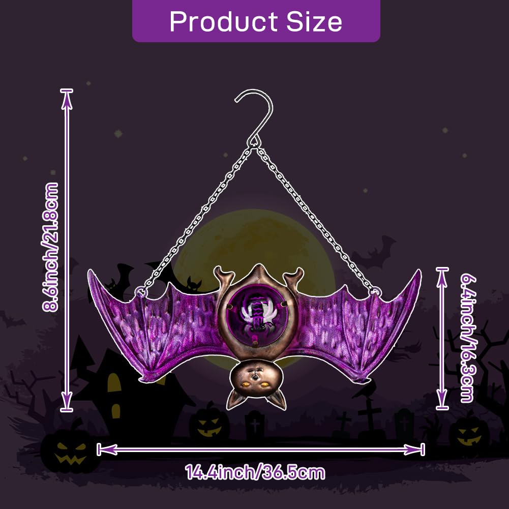 Stargarden Bat Solar Lantern,Hanging Solar Light Outdoor Waterproof for Halloween Decorations,Garden Tree Ornaments -Purple