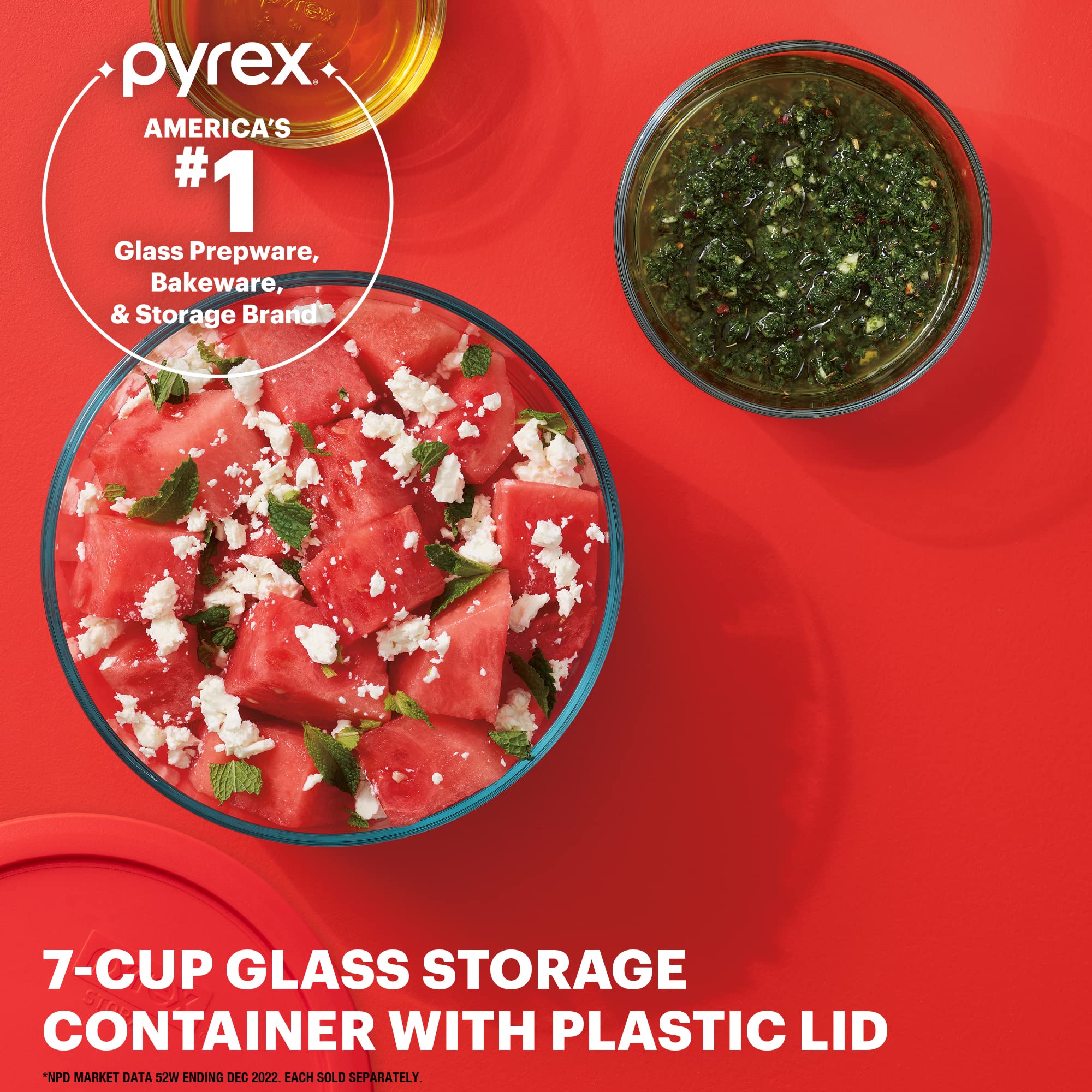 Pyrex Simply Store Glass Food Storage Container, Snug Fit Non-Toxic Plastic BPA-Free Lids, Freezer Dishwasher Microwave Safe, 7 Cup