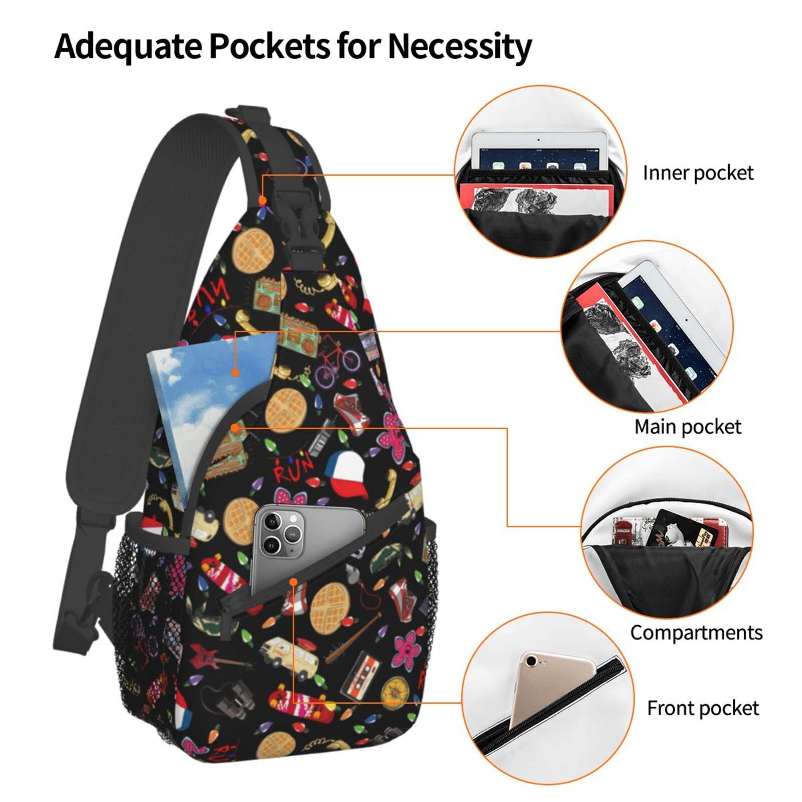 Paibocr Sling Bag, Stranger Bag Crossbody Sling Backpack Travel Hiking Chest Bag Daypack for Purses Shoulder Bag Women Men