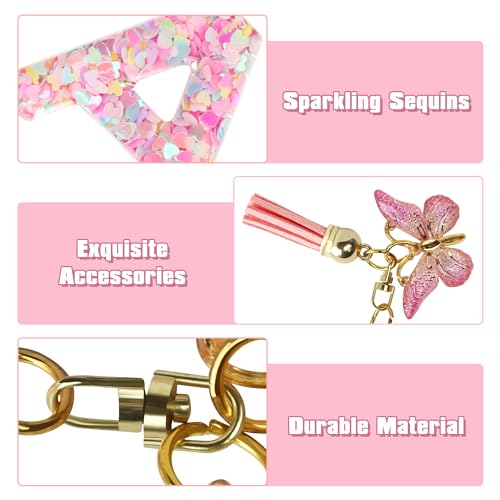 Vmini Letter Charms Accessories for Stanley Cup with Handle, Pink Initial Charm for Bogg Bag, Cute Keychain Handle Charm Decor for Stanley & HydroJug & Brumate Tumbler with Pink Butterfly & Tassel (C)