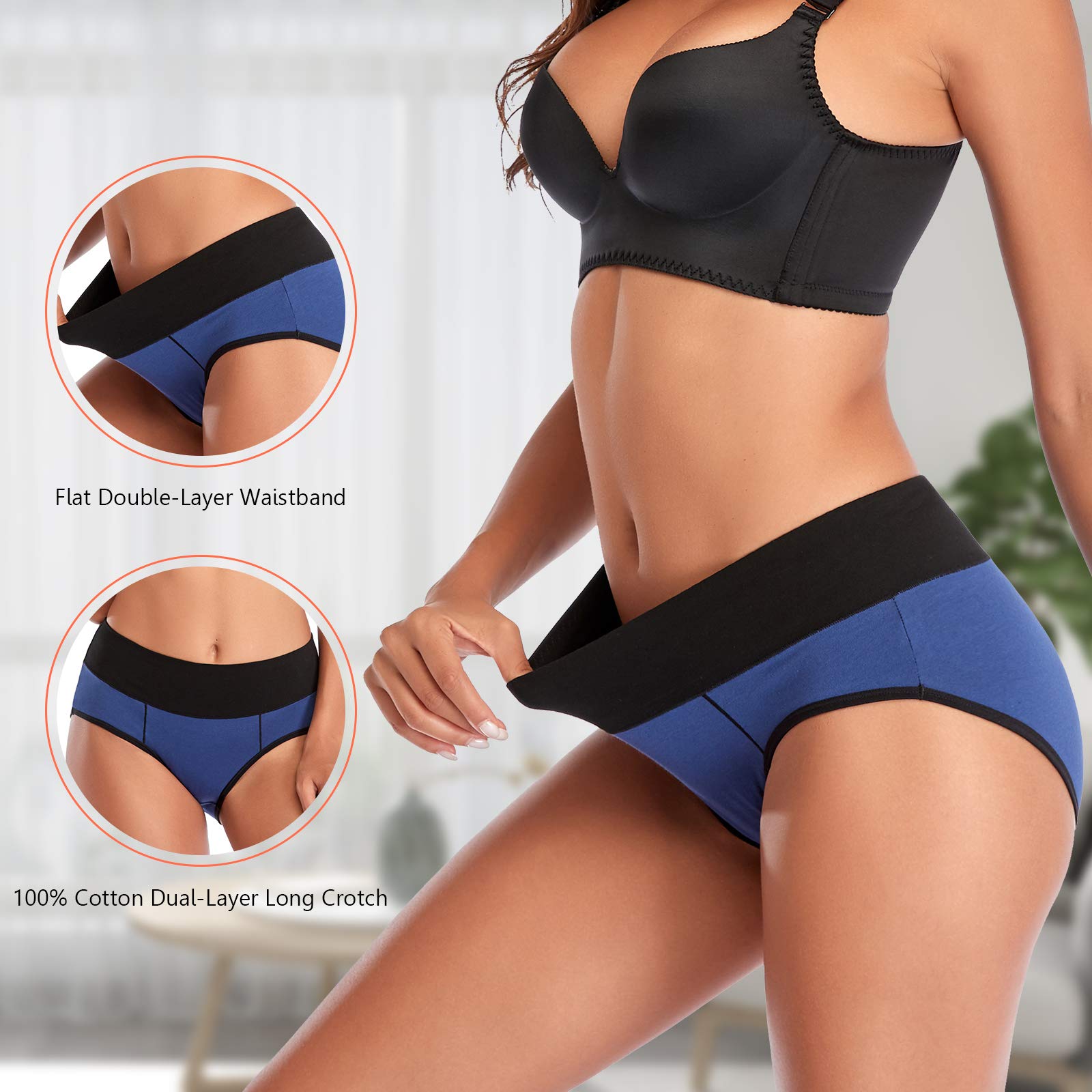 Eiggam Underwear for Women, Women's High Waist Cotton Underwear Soft Breathable Panties Stretch Briefs,Tummy Control Underwear, X-Large, 6-Pack