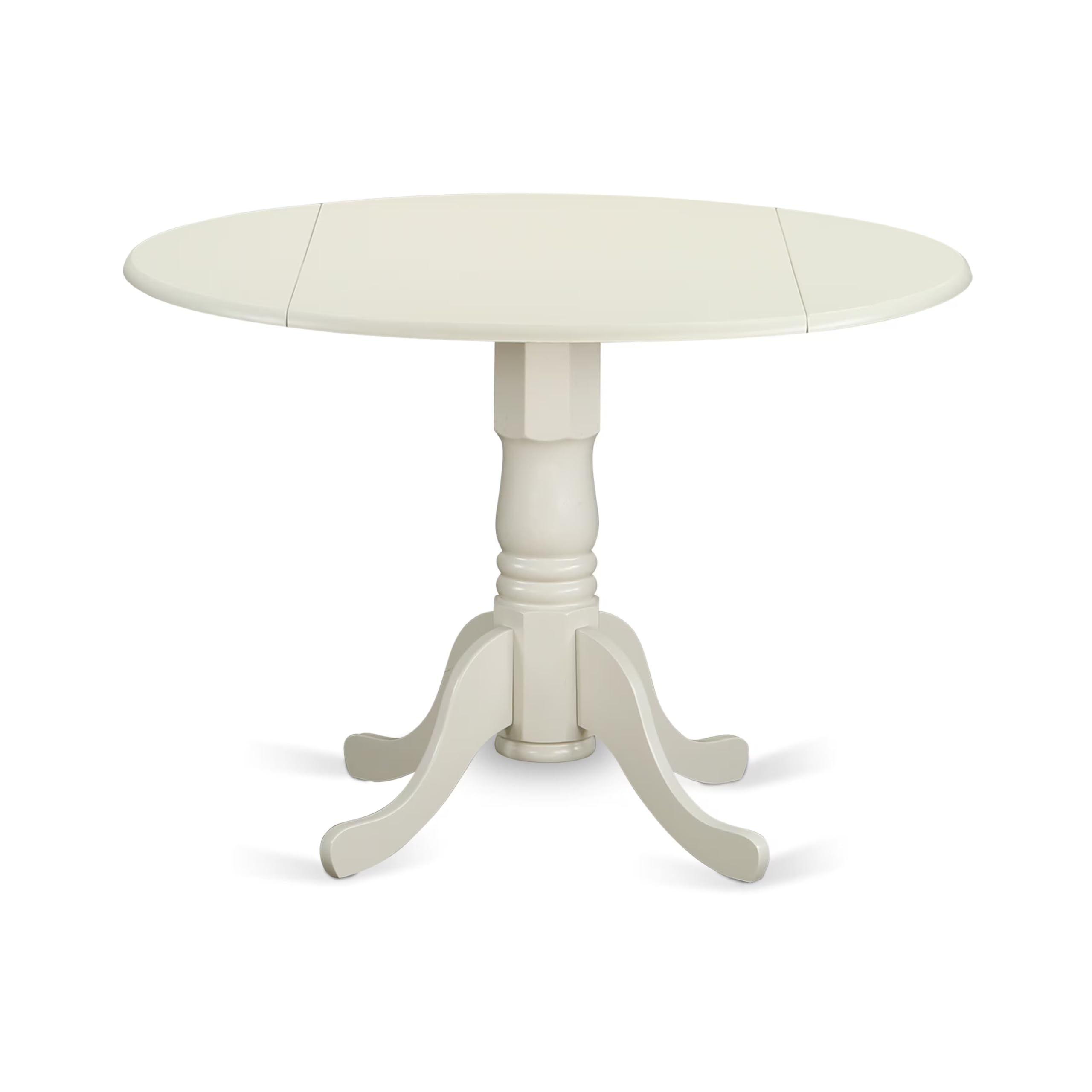 East West Furniture DLAV5-LWH-W 5 Piece Dining Set Includes a Round Dining Room Table with Dropleaf and 4 Wood Seat Chairs, 42x42 Inch, Linen White