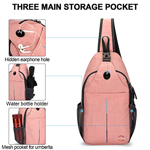 Lumesner Sling Bag Crossbody Sling Backpack with USB Charging Port,Water Resistant Shoulder Bag for Men Women,Lightweight One Strap Backpack Chest bag for Hiking,Cycling,Biking