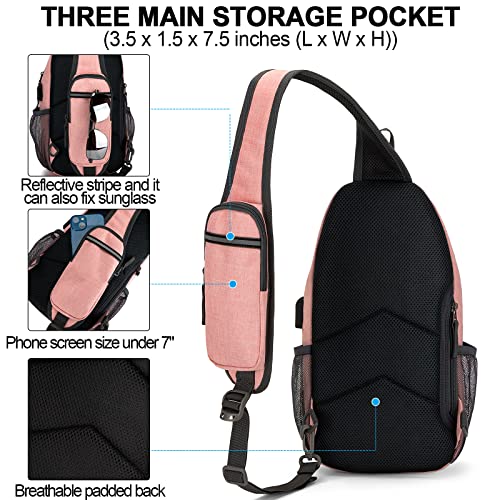 Lumesner Sling Bag Crossbody Sling Backpack with USB Charging Port,Water Resistant Shoulder Bag for Men Women,Lightweight One Strap Backpack Chest bag for Hiking,Cycling,Biking