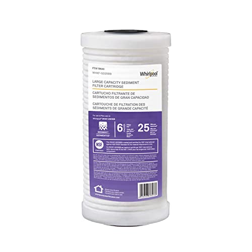Whirlpool Whole House Large Capacity Sediment Filter WHKF-GD25BB, NSF Certified 25 Micron Filtration, 6-Month Filter Life, Protects Dishwasher, Laundry Machines and other Water Appliances