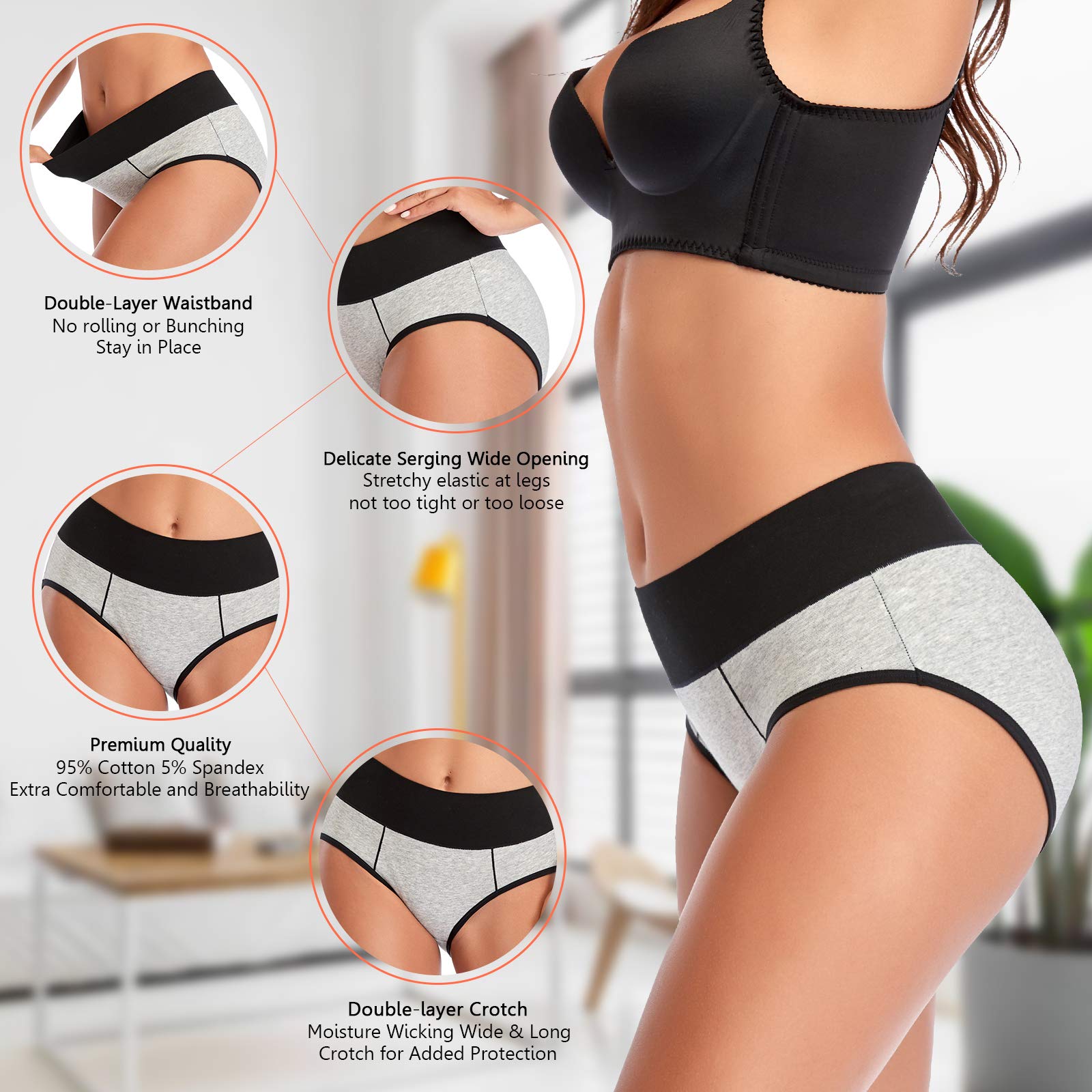 Eiggam Underwear for Women, Women's High Waist Cotton Underwear Soft Breathable Panties Stretch Briefs,Tummy Control Underwear, X-Large, 6-Pack