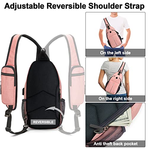 Lumesner Sling Bag Crossbody Sling Backpack with USB Charging Port,Water Resistant Shoulder Bag for Men Women,Lightweight One Strap Backpack Chest bag for Hiking,Cycling,Biking